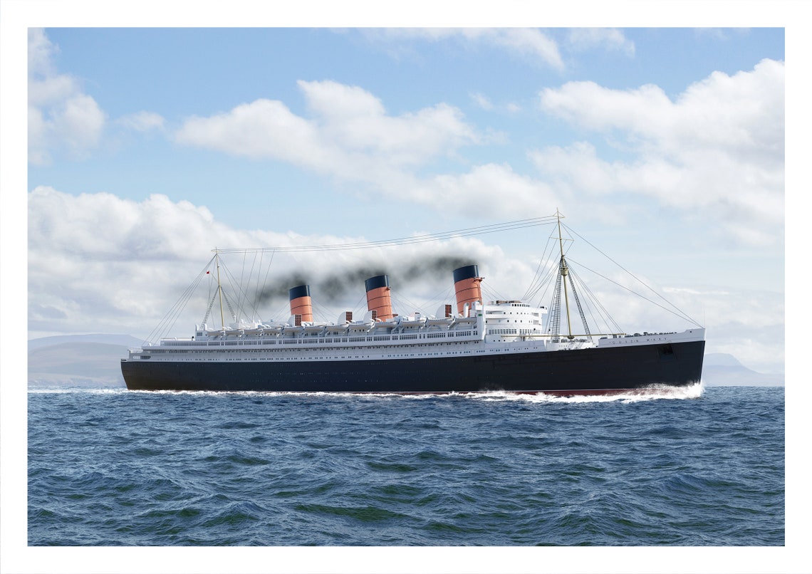 RMS Queen Mary Ship, Ocean Liner, Original Illustration, Fine Art Print ...