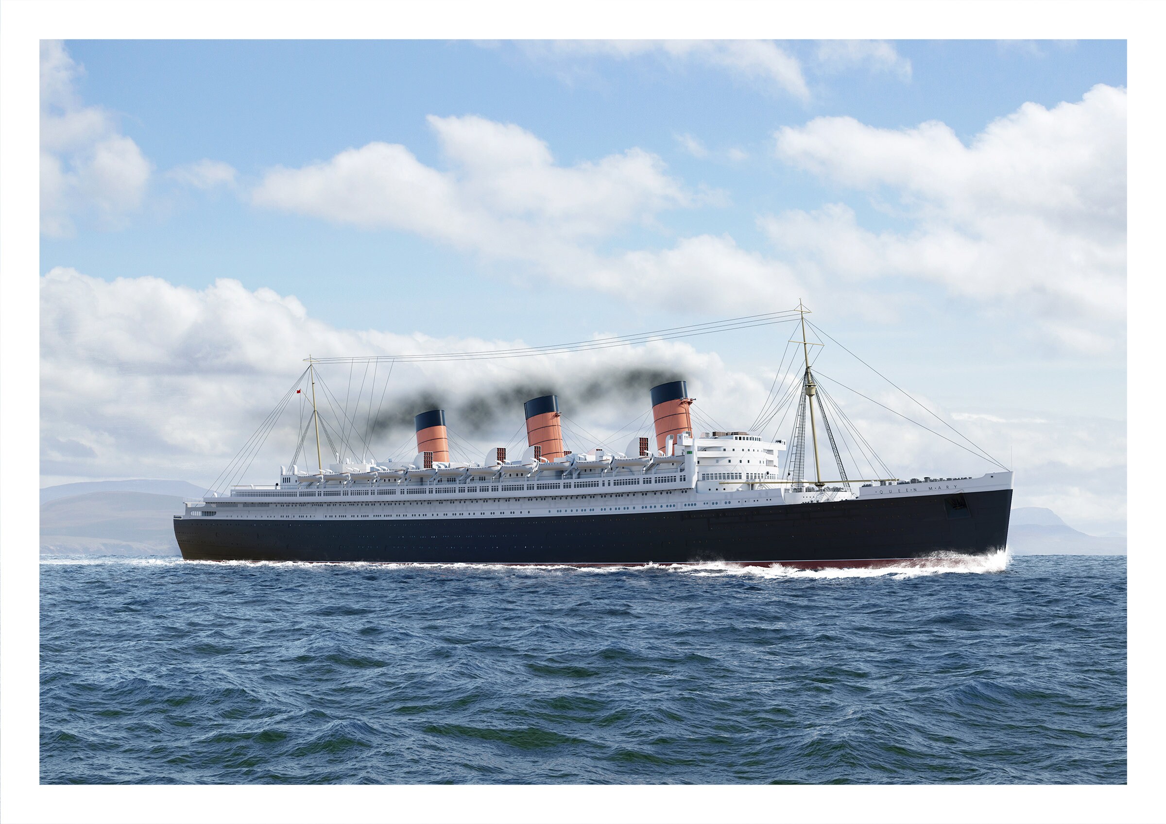 RMS Queen Mary Ship, Ocean Liner, Original Illustration, Fine Art Print ...