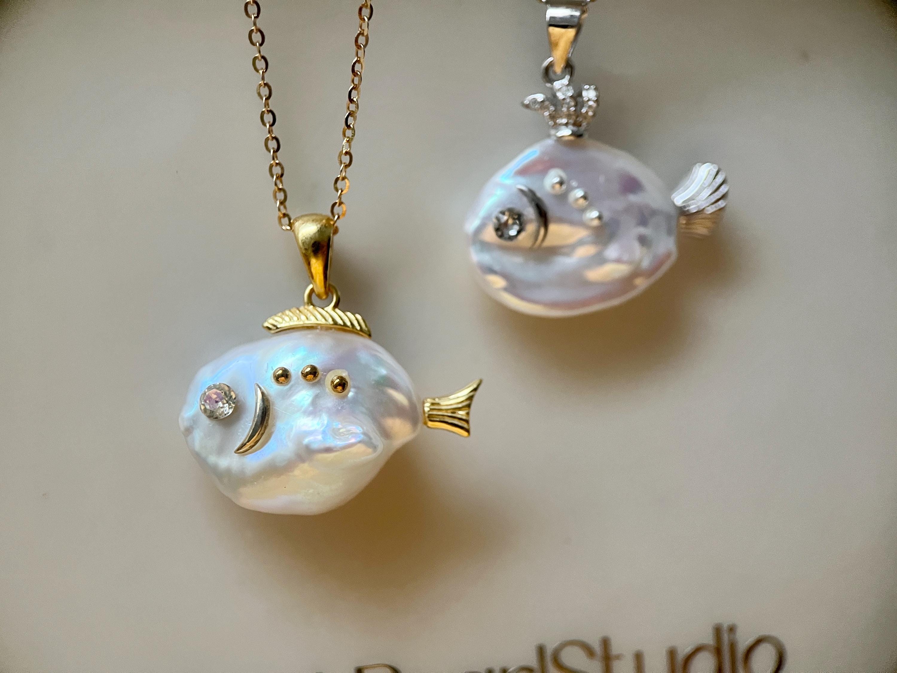 Special Fish Design Fresh Water Pearl Necklace. S925 Sterling Silver ...