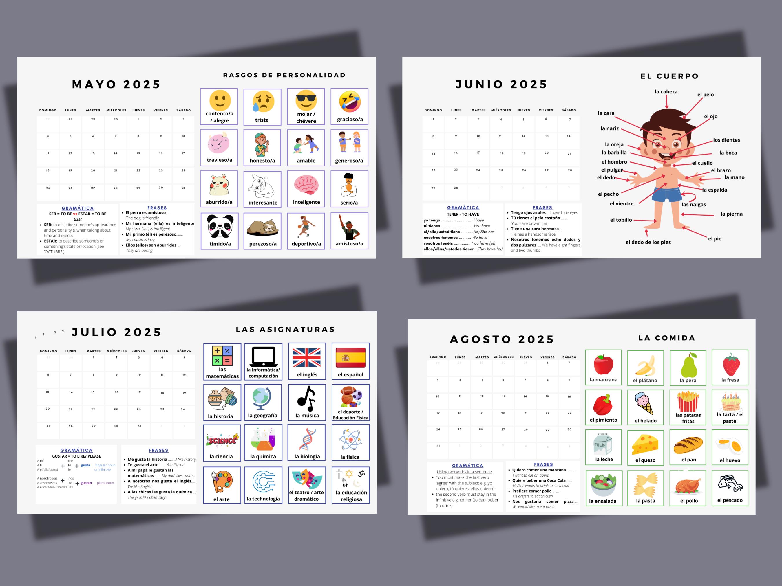 2025 Spanish-english Calendar for Beginners to Learn Spanish - Etsy UK