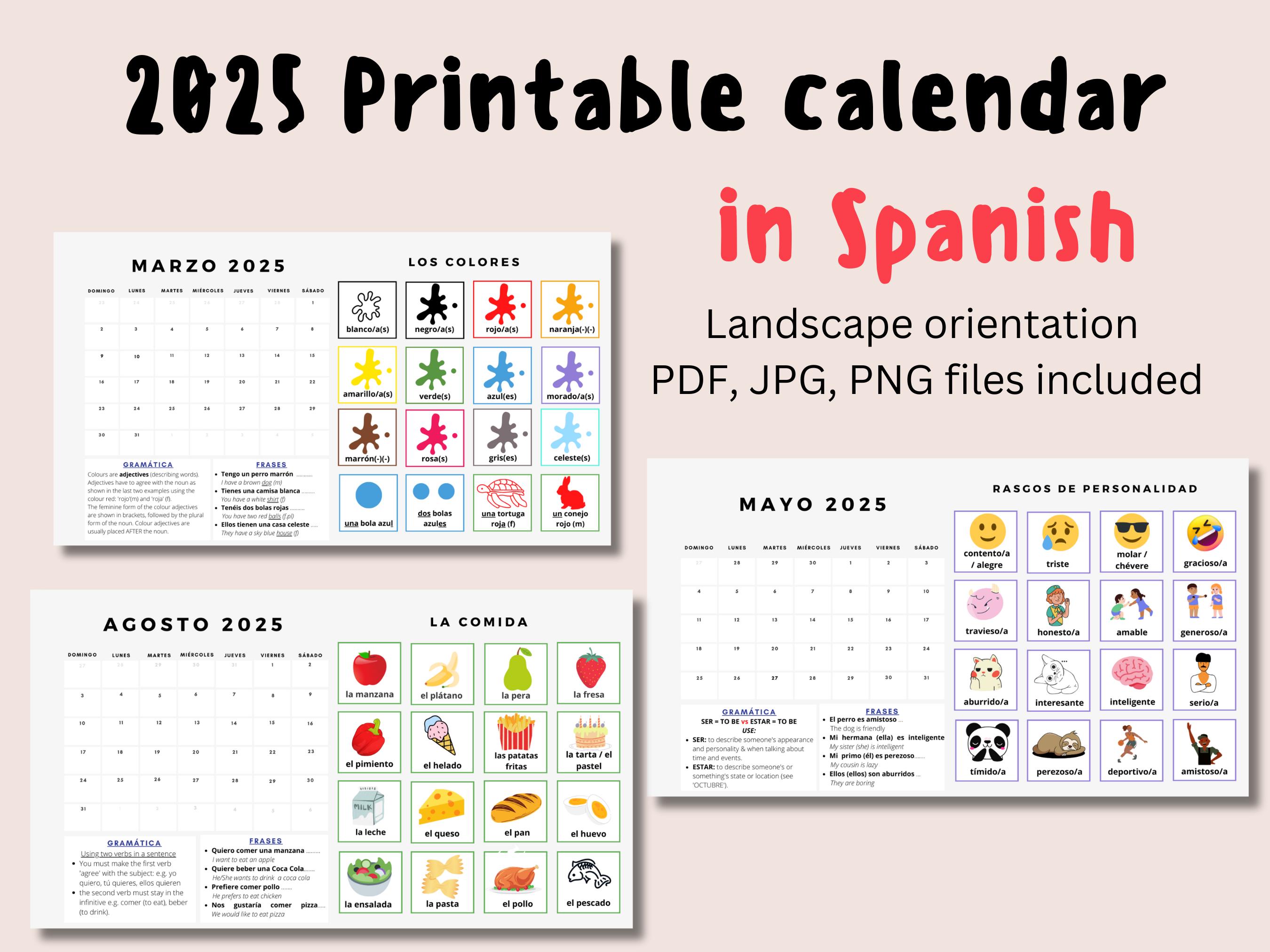 2025 Spanish-english Calendar for Beginners to Learn Spanish - Etsy UK