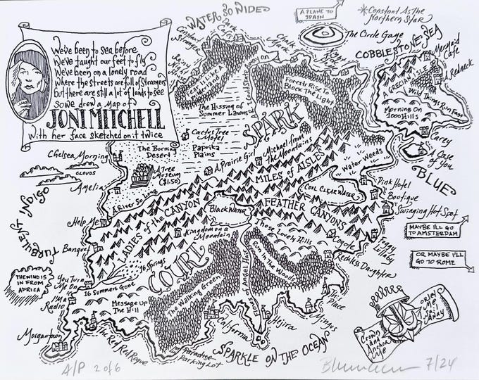 Joni Mitchell Fantasy Map ARTISTS PROOF Letterpress Print - Etsy
