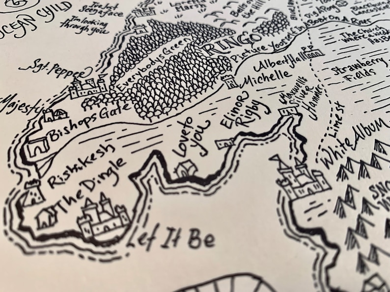 The Beatles Fantasy Map Letterpress Print - Etsy