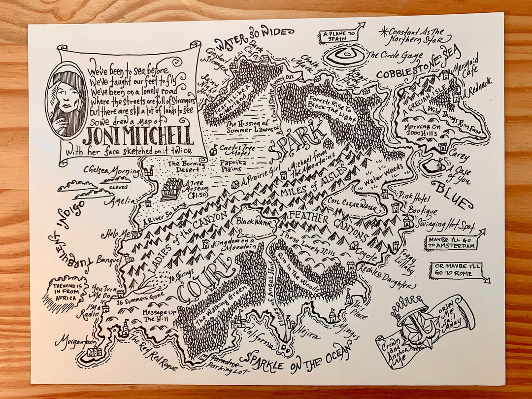 Joni Mitchell Fantasy Map ARTISTS PROOF Letterpress Print - Etsy
