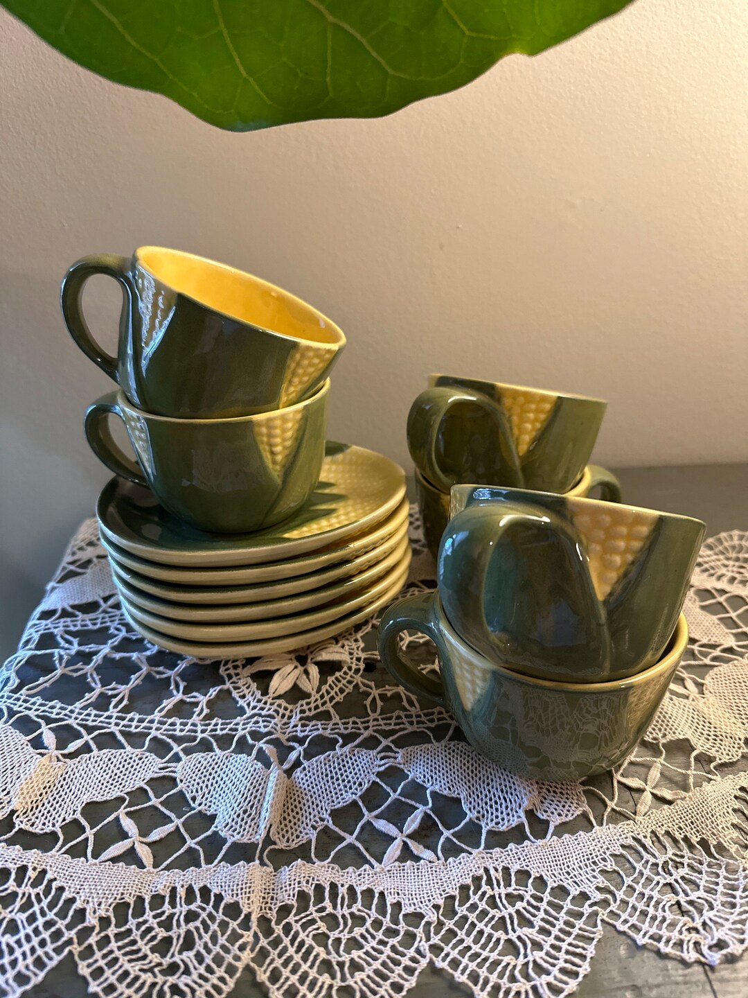 Vintage Shawnee Corn Mugs and Saucers - Etsy
