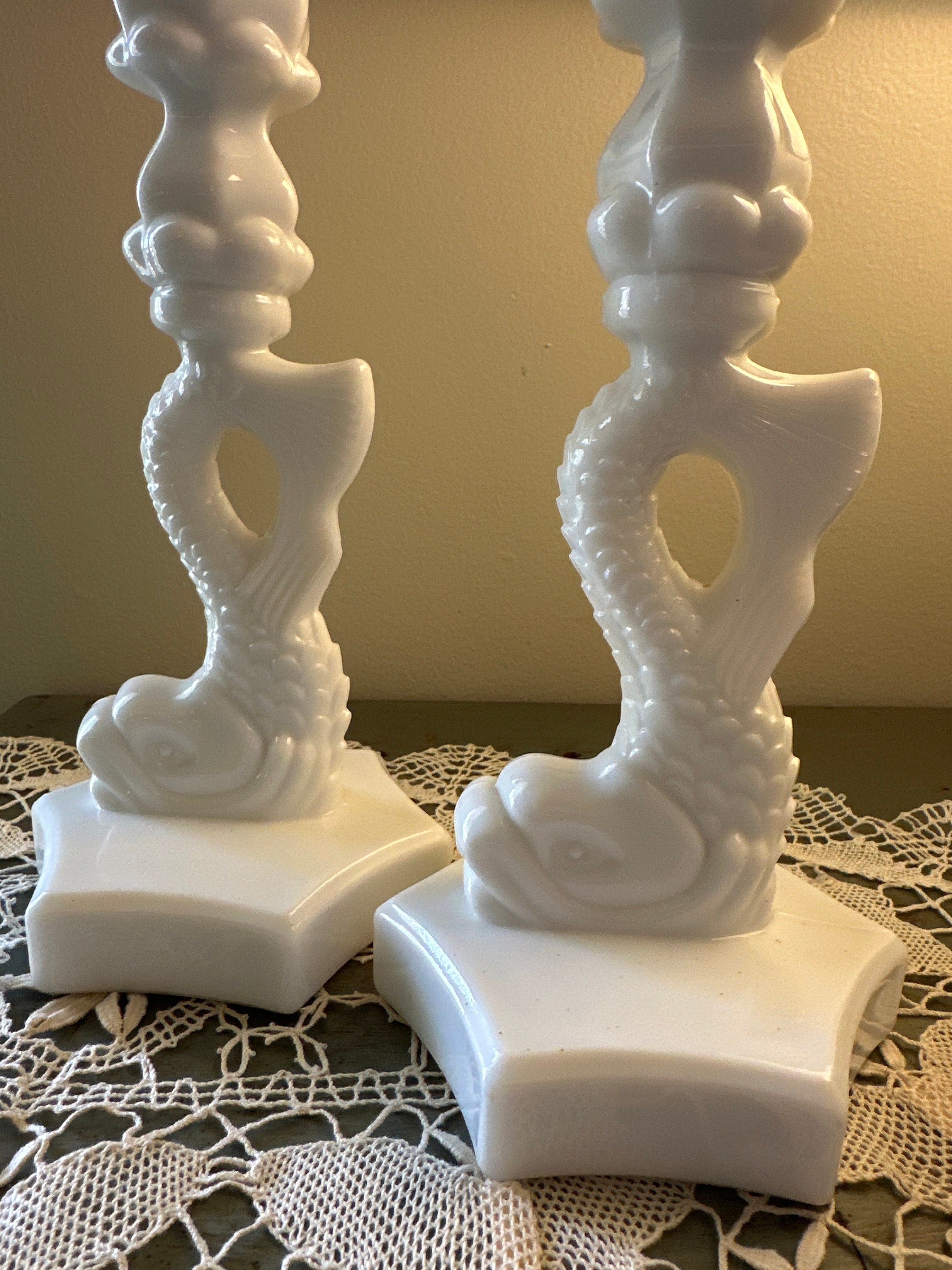 Pair of Vintage Milk Glass Westmoreland Dolphin Candle Sticks - Etsy