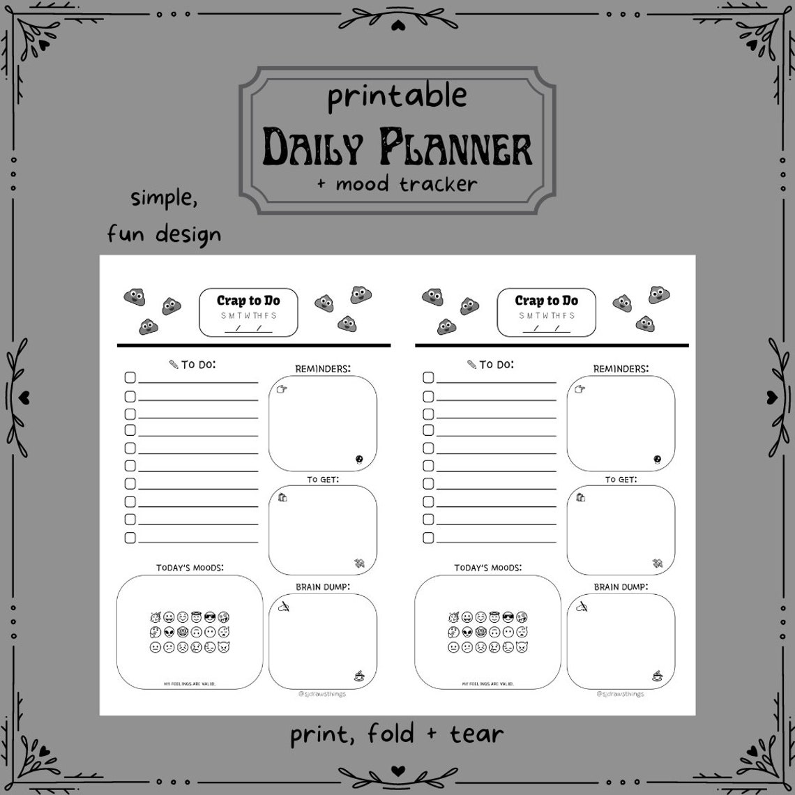 Crap to Do List Printable Daily Planner Mood Tracker 3 - Etsy