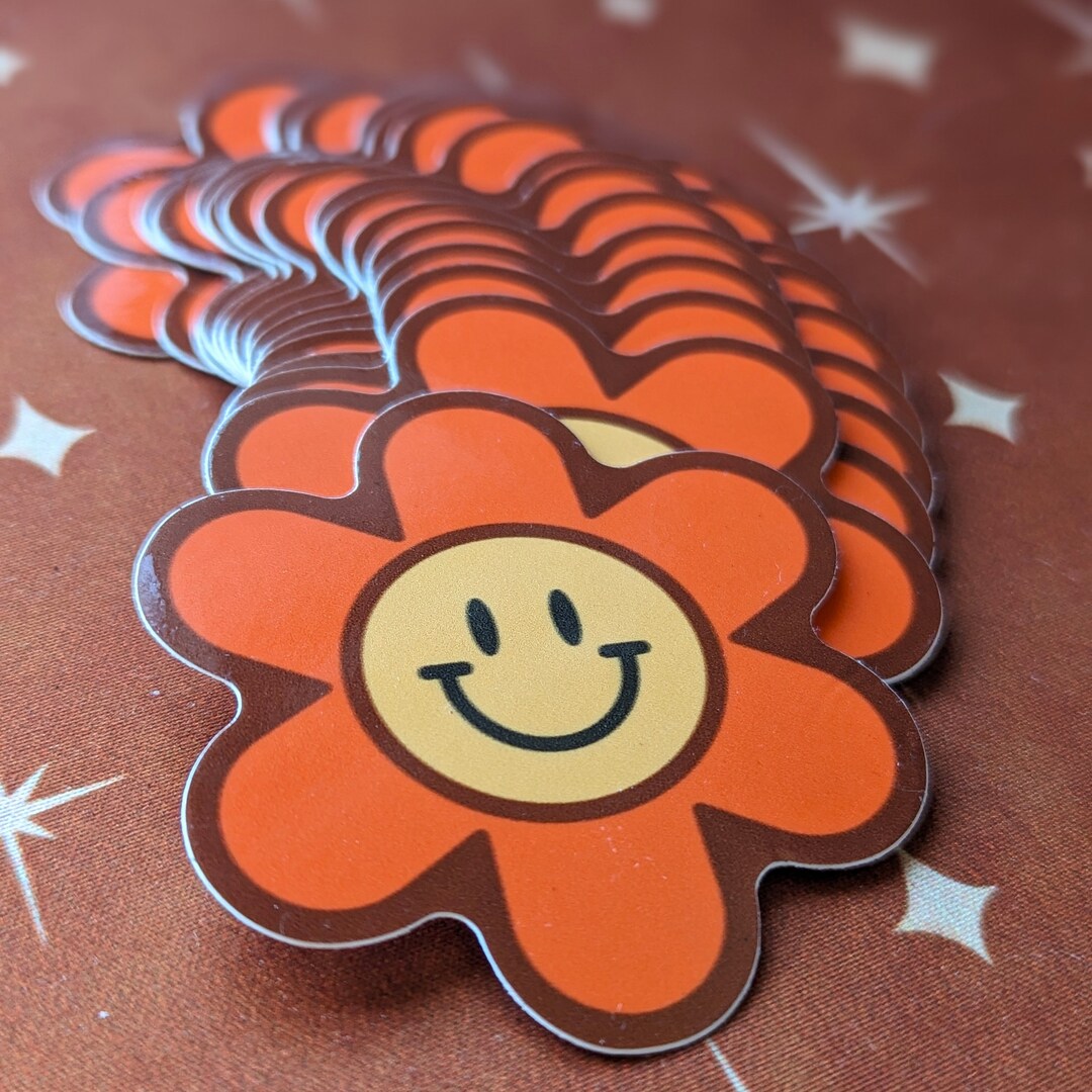Orange Smiley Face Flower Sticker Retro Smiley Orange Flower Smiley ...