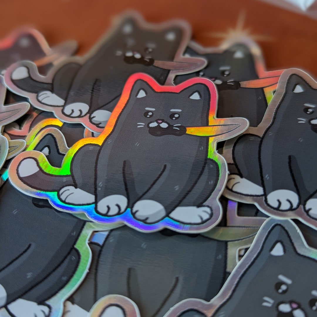 Stabby Cat Sticker Knife Cat Sticker Holographic Cat Sticker - Etsy