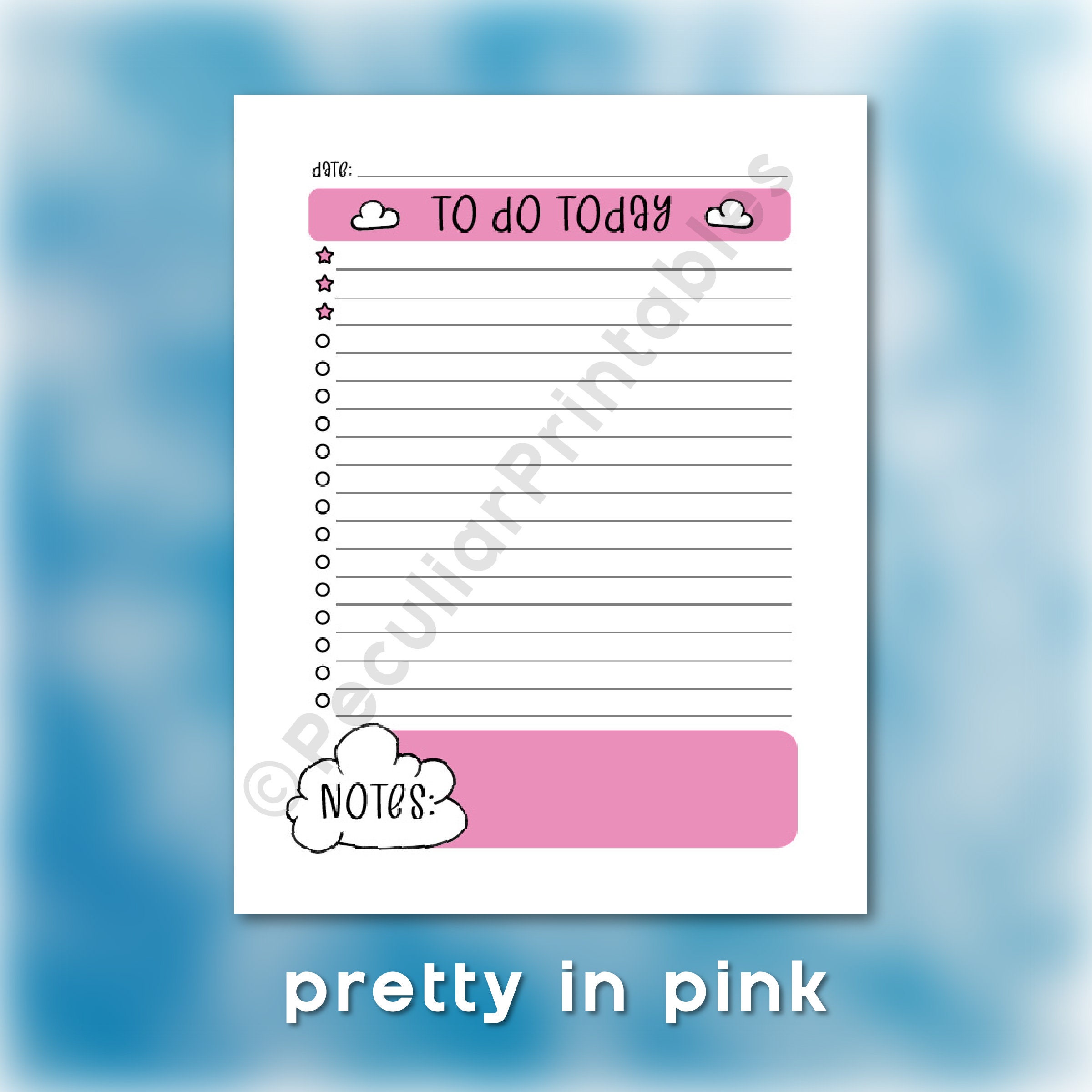 To Do List Printable Set With 3 Colors Cloudy Days for Planners, Bullet ...