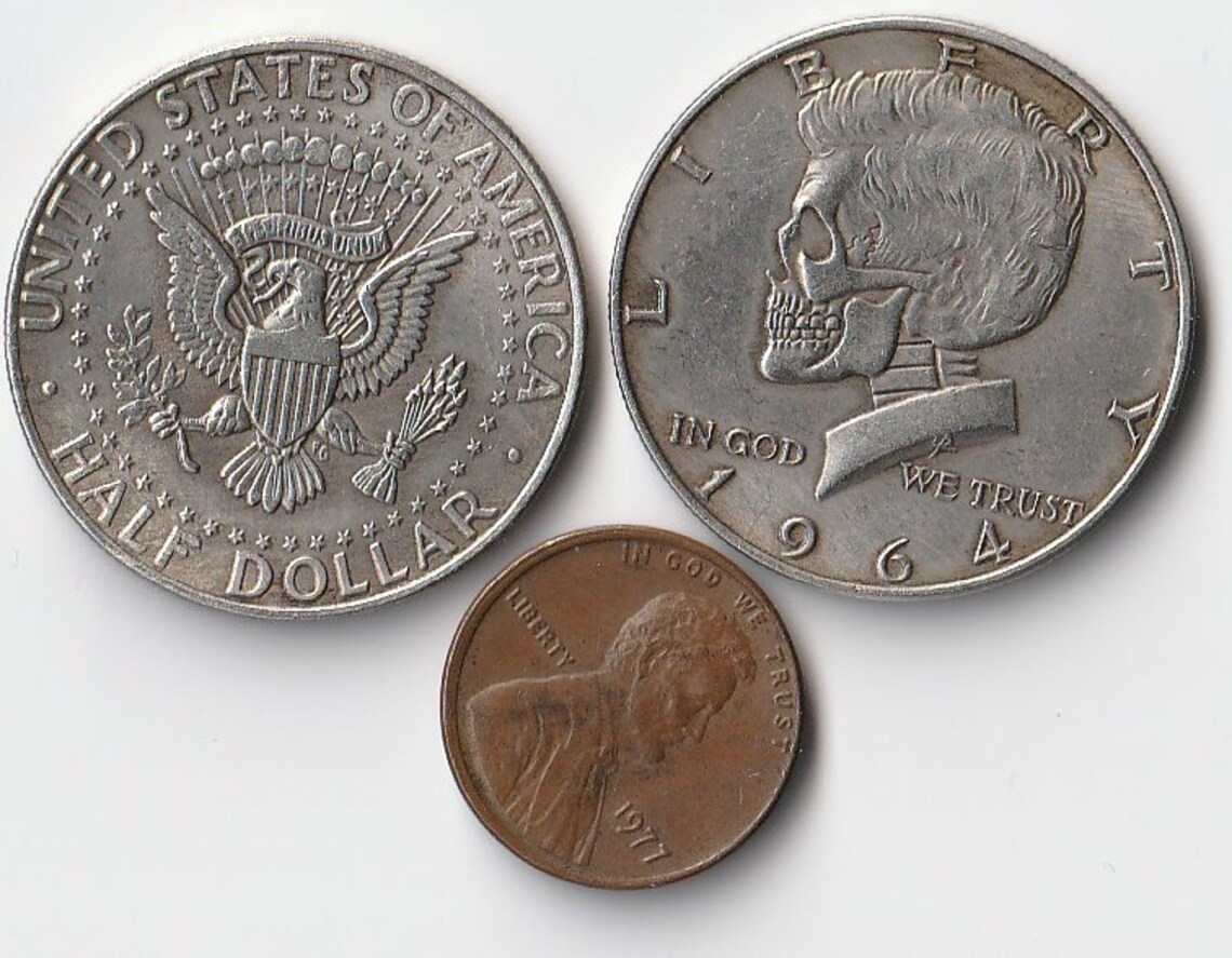 1964 JFK SKULL Half Dollar Style Fantasy Issue Novelty Lucky Coin Toned ...