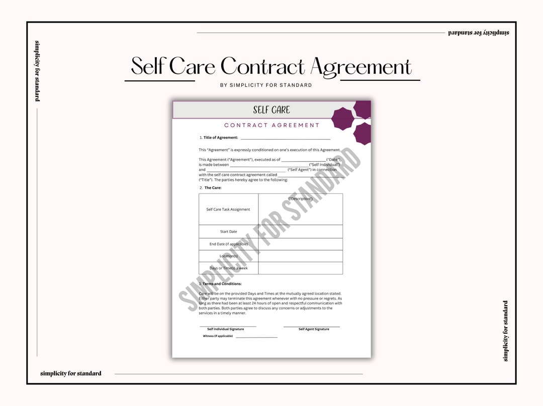 Self-care Commitment Agreement Self Love Self-accountability Self Contract Business Proposal - Etsy