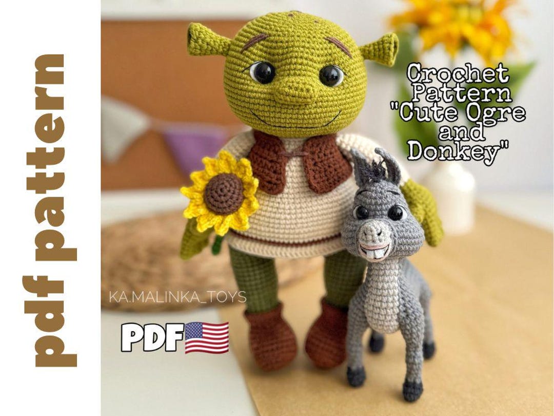 Crochet Pattern SET Cute Ogre and Donkey, Amigurumi Ogre, Crochet ...