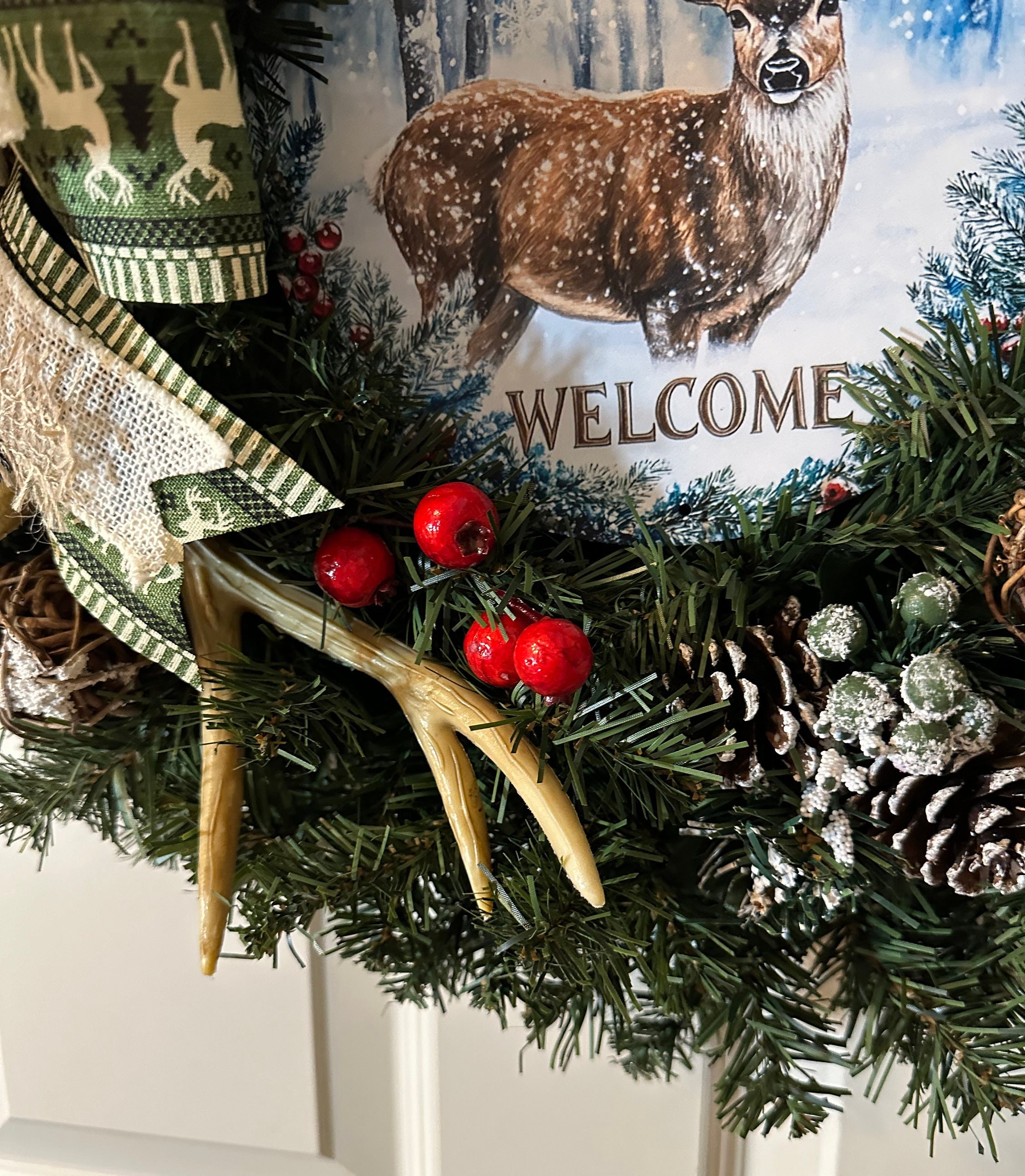 Rustic Deer Antler Christmas Wreath: Evergreen Winter Decor - Etsy