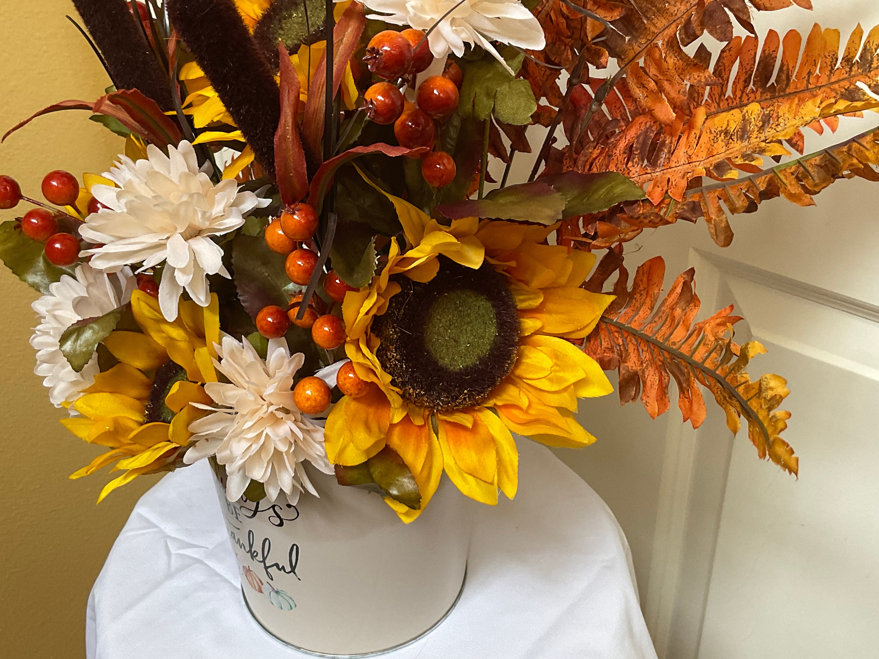 Fall Harvest Tin Floral Arrangement, Autumn Floral Arrangement ...