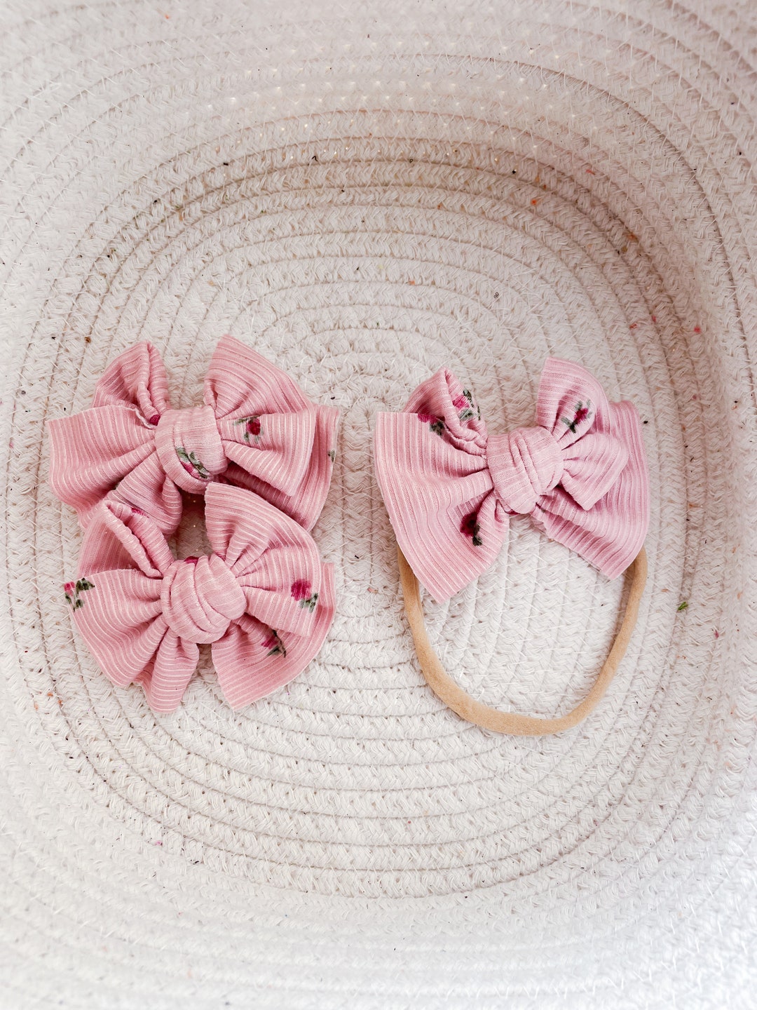 Dusty Rose Ditsy Floral Bow | Piggie Set | Dainty Bows | Nylon Clip Bow ...