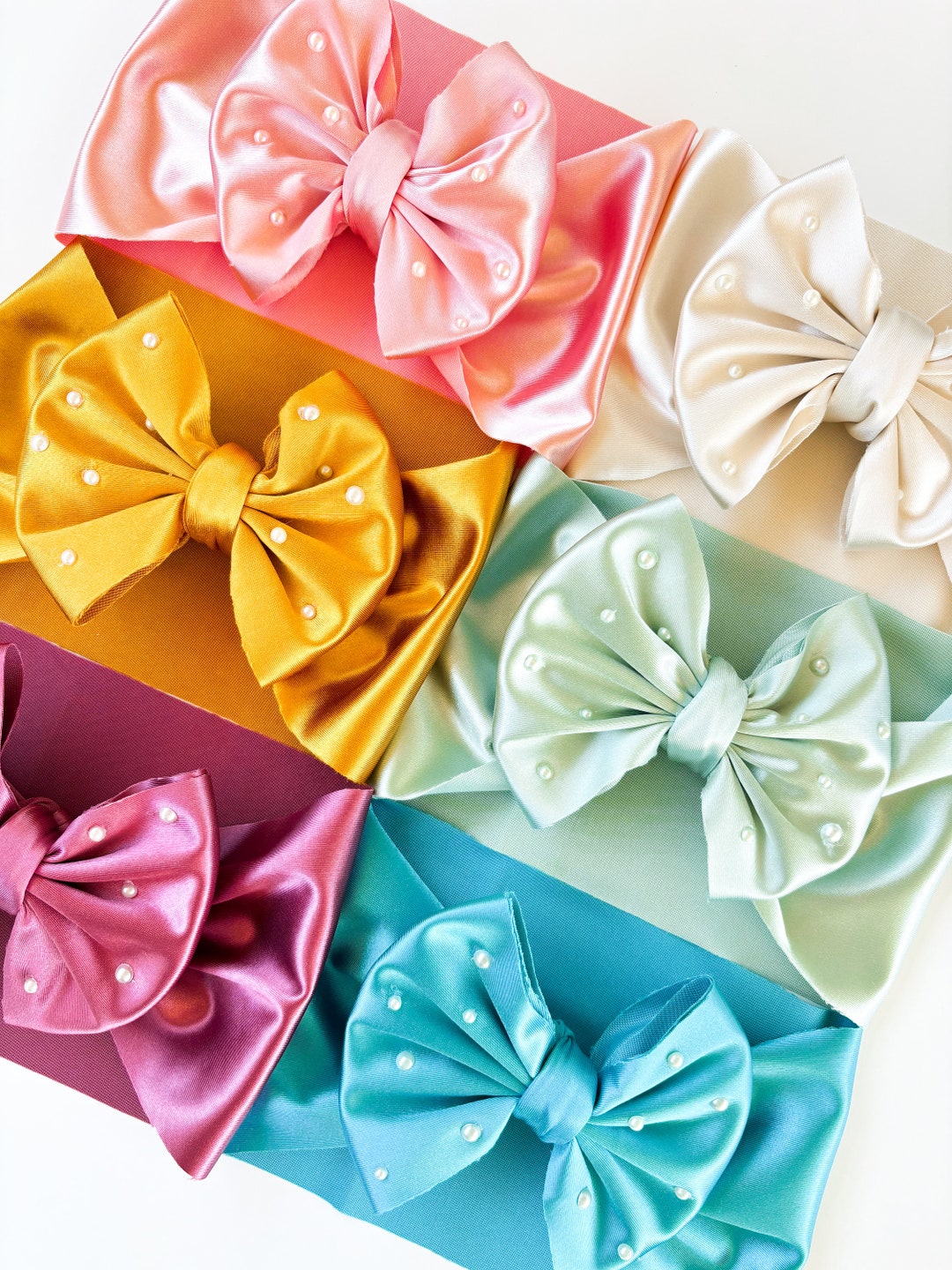 Pearl Satin Headwrap Bows Messy Headwrap Baby Accessories Nylon Bow Big ...