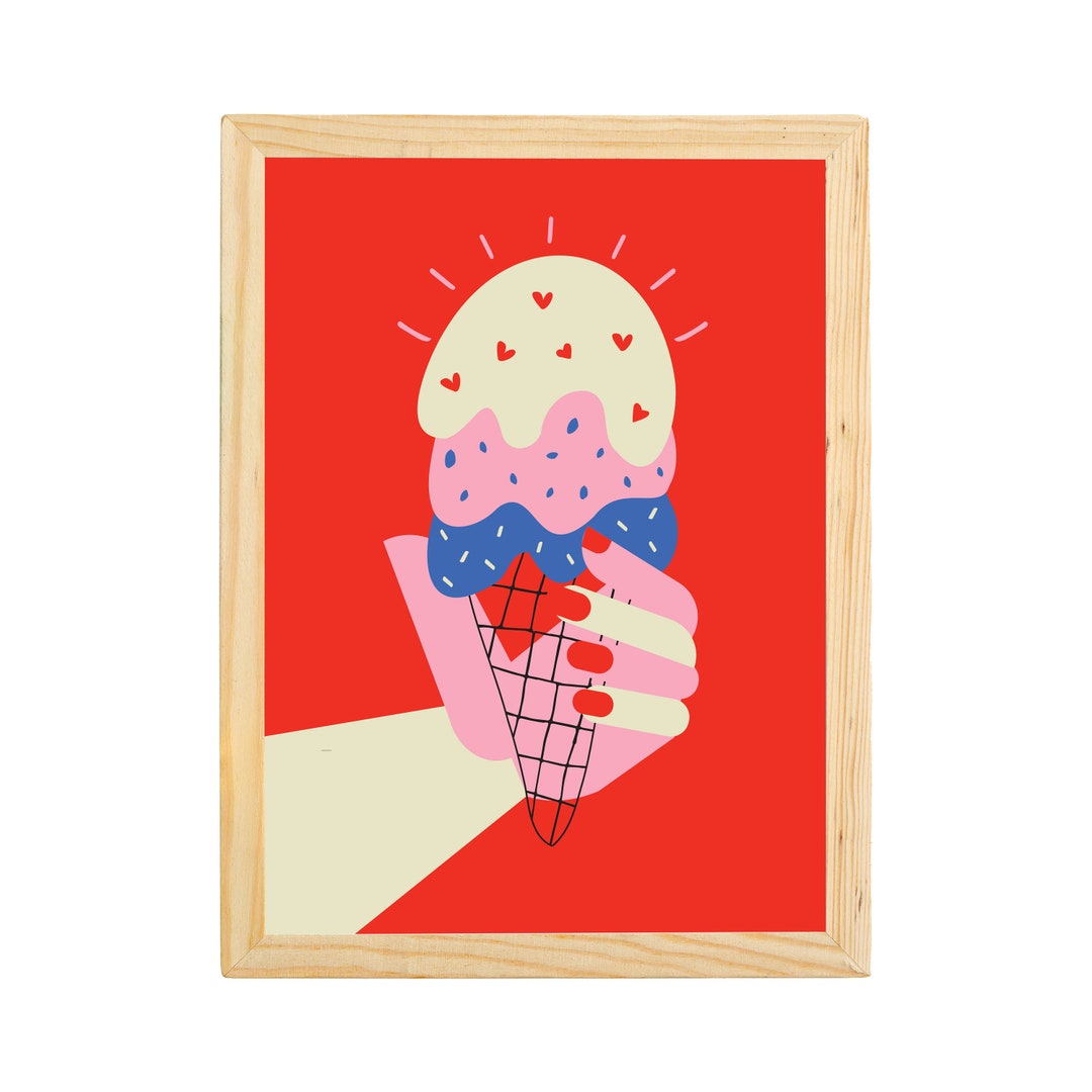 Icecream 001 Bright Bold Ice Cream Cone Modern Food Art - Etsy