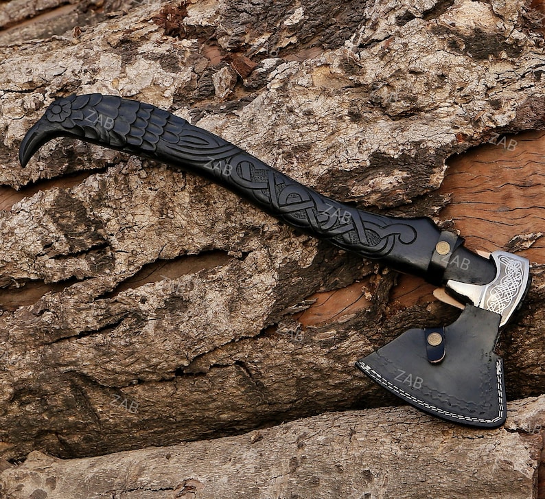 Hand-forged Viking Axe: Raven Etched High Carbon Steel Axe, Ash Wood ...