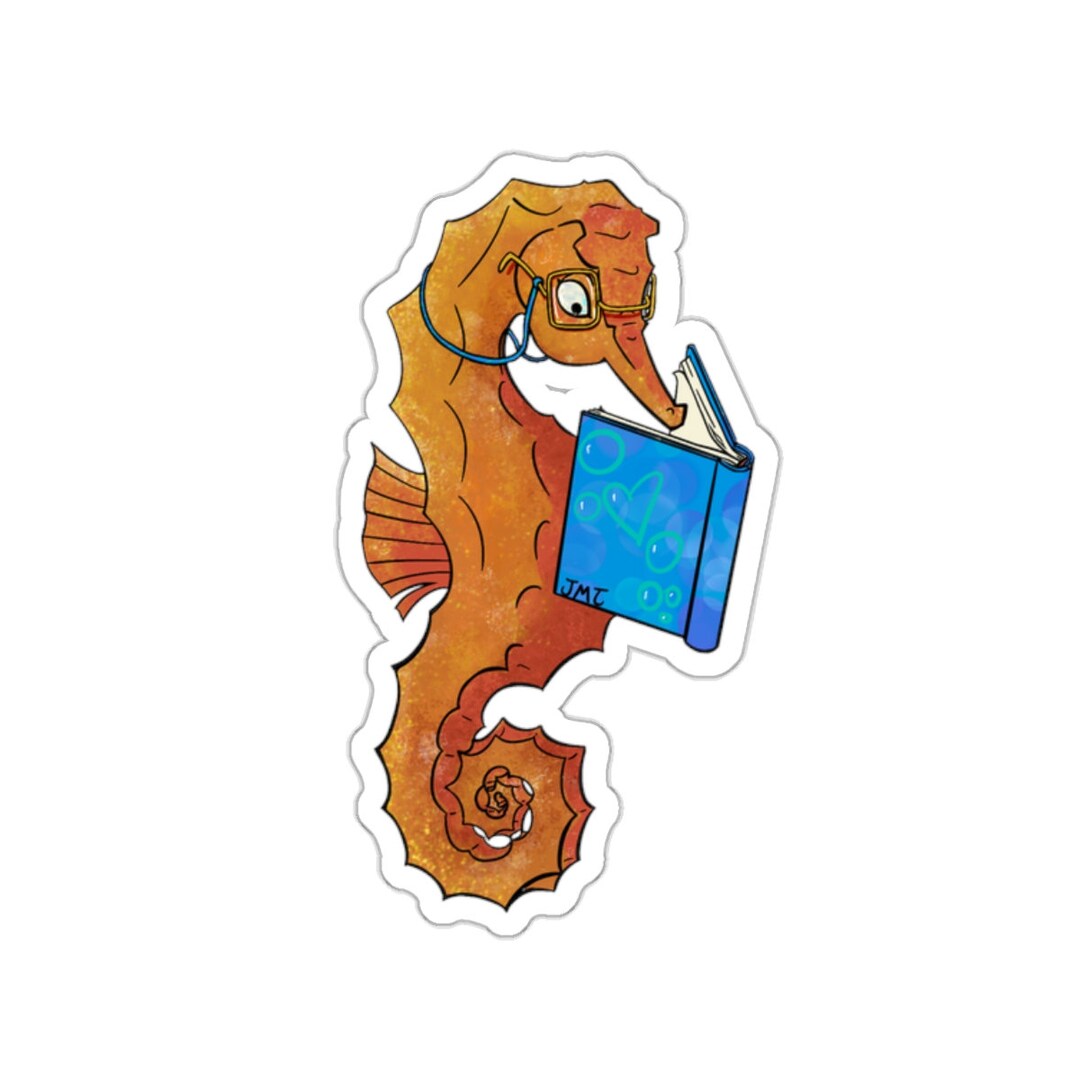 Seahorse Reading Sticker, 2inch Kiss-cut - Etsy