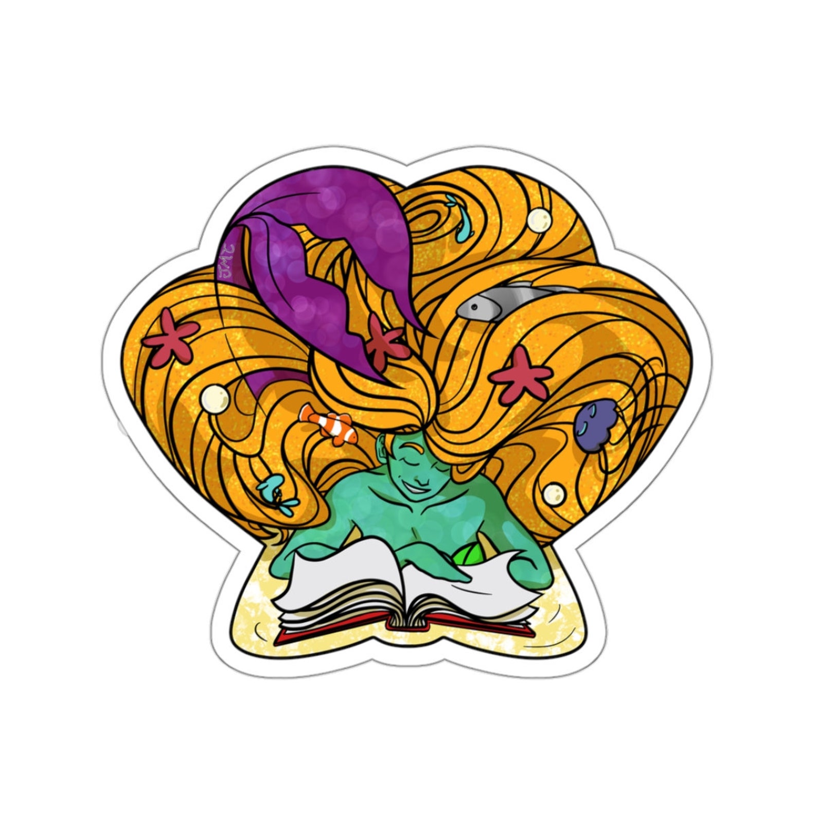 Mermaid Book Club Scallop Kiss-cut Sticker, 3inch - Etsy