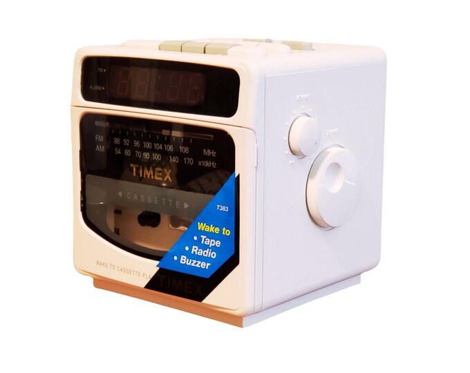 Vintage Timex Cube Alarm Clock Radio, Cassette Player, Red LED Display ...