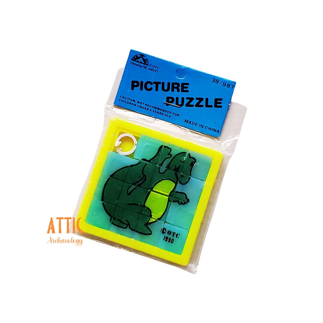 Vintage 1990s Dinosaur Sliding Puzzle, Miniature Sliding Puzzle ...