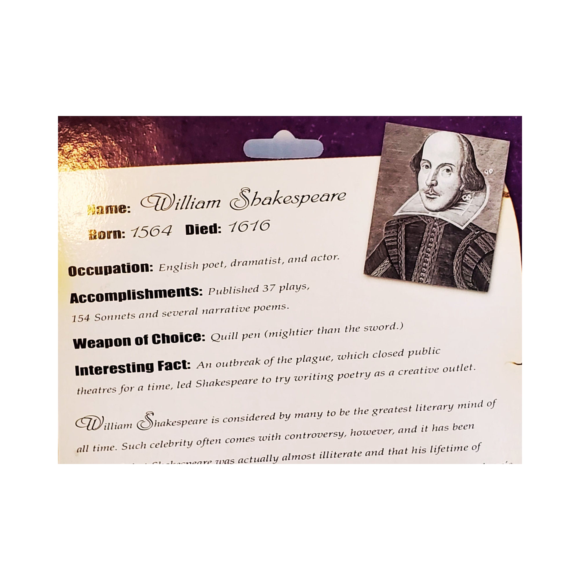 Vintage 2000s William Shakespeare Action Figure, With Book and Quill ...