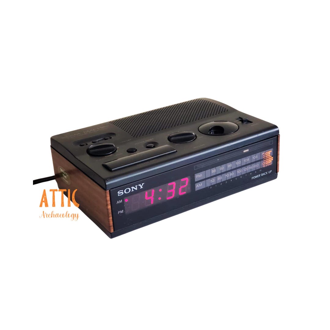 Vintage 1990s Sony Wood Grain Digital Clock Radio, Red LED Display ...