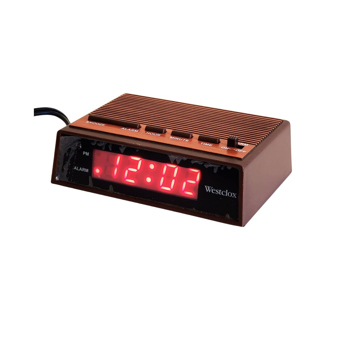 Westclox Woodgrain Retro Alarm Clock, Red LCD Display, MCM Alarm Clock ...