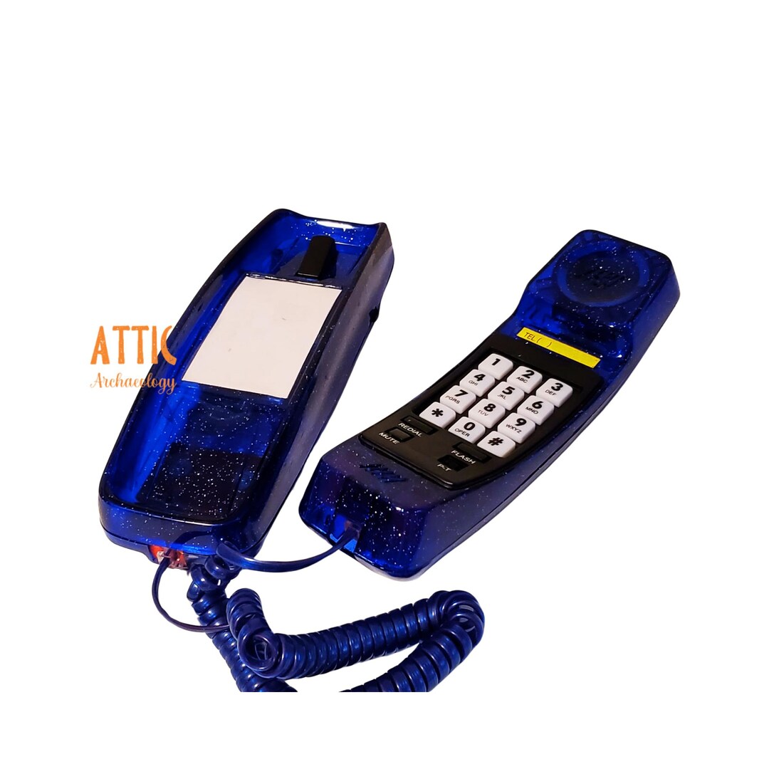 Vintage 1990s Transparent Blue Telephone, Vintage Landline Clear Blue ...