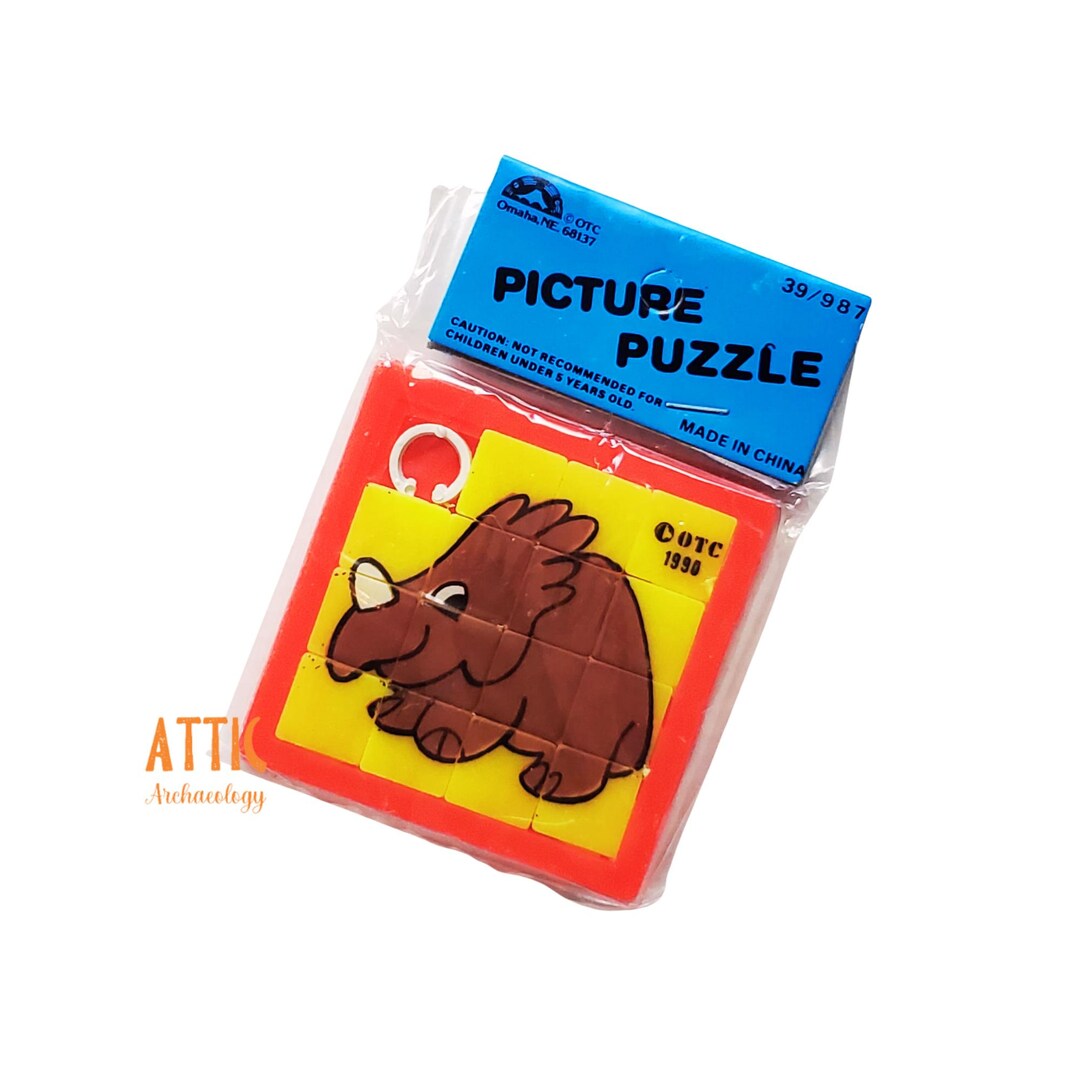 Vintage 1990s Triceratops Sliding Puzzle, Miniature Sliding Puzzle ...