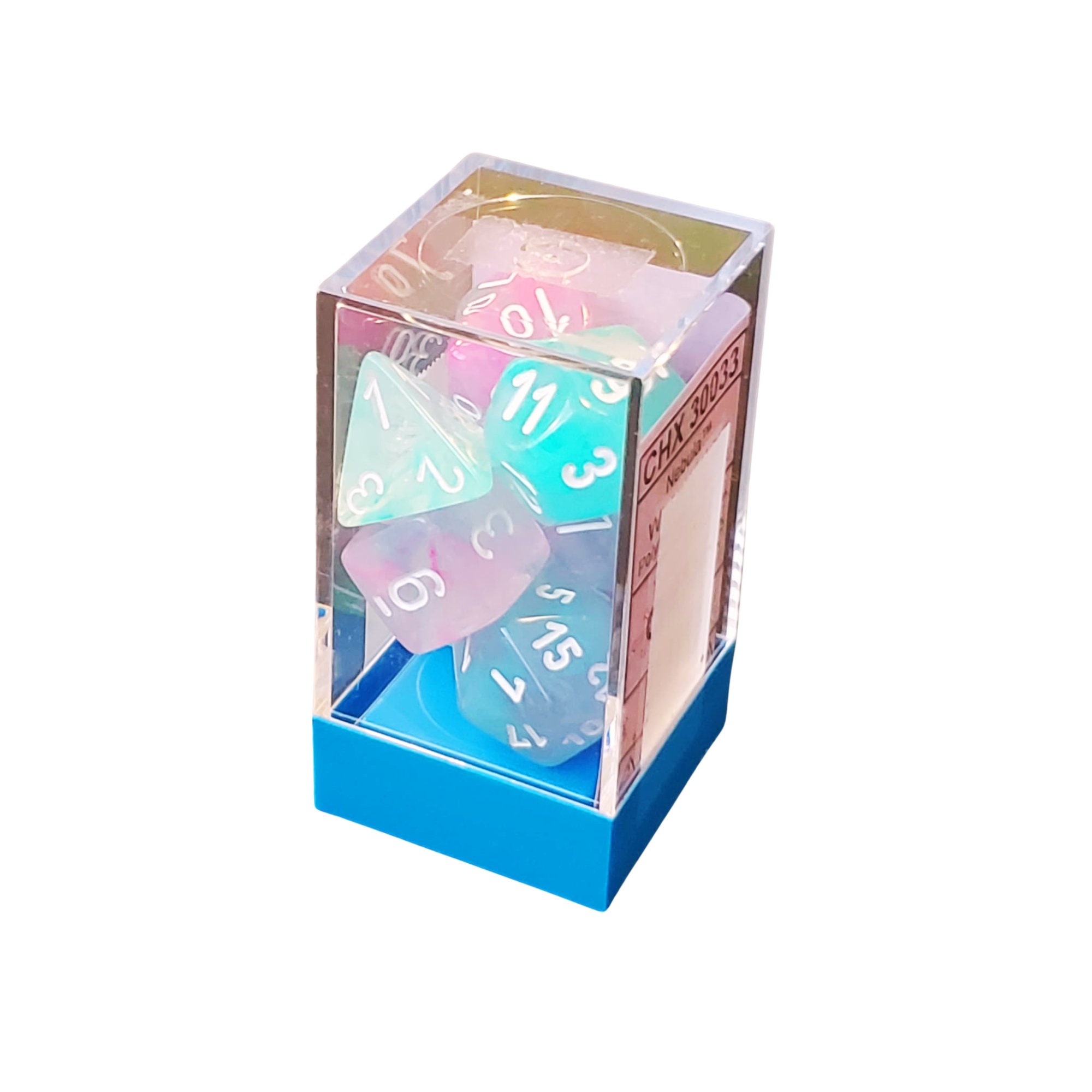 Chessex Nebula Wisteria White Dice Set, Lab Dice 30033, Luminary Glows ...