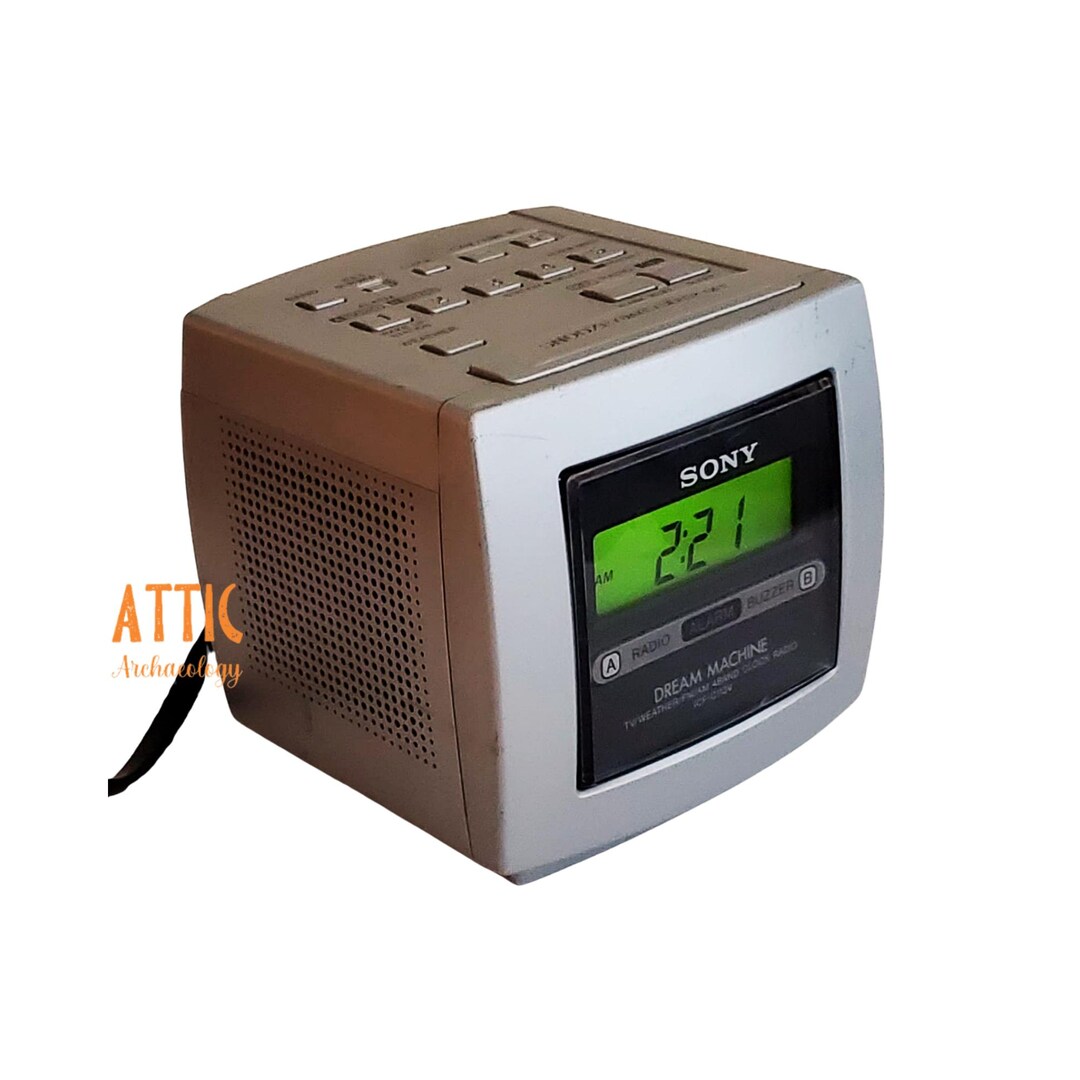 Vintage 1990s Sony Dream Machine Silver Cube Clock Radio, Green Led ...