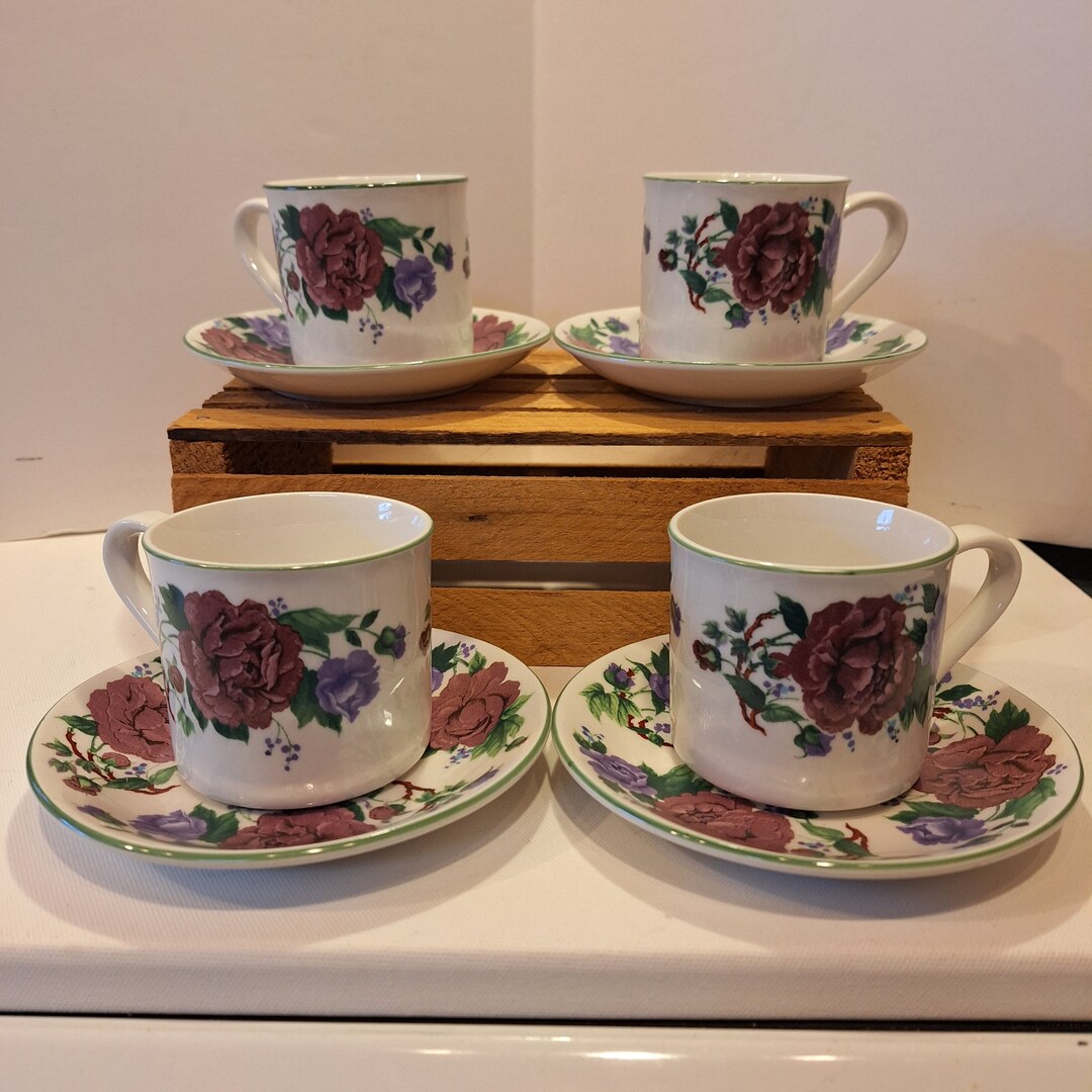 Vintage -- GEI China -- Lavender and Rose Pattern -- Set of 4 Cups and ...