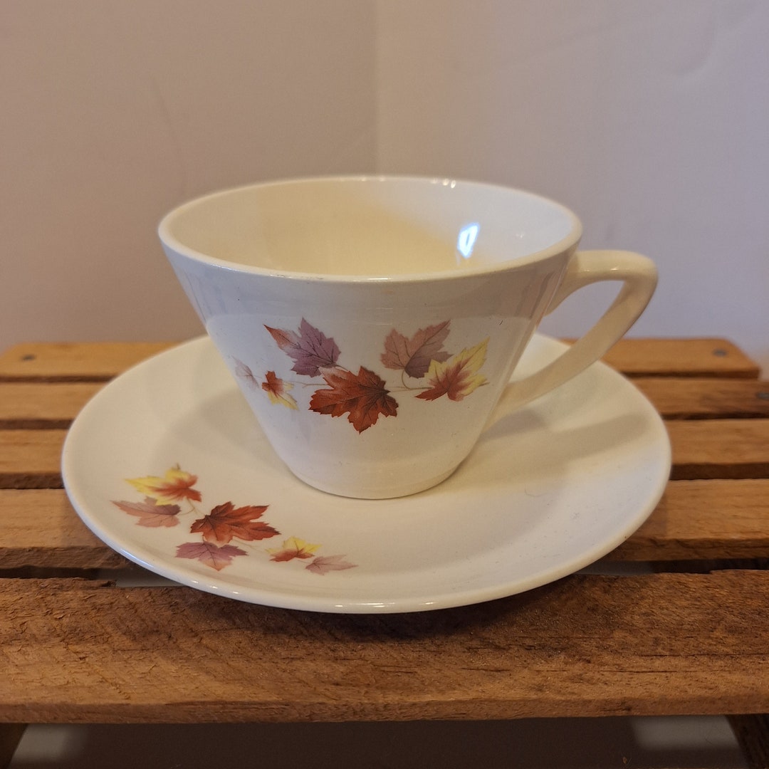 Vintage Tea Cup and Saucer -- USA Made -- Fall Leaves Pattern - Etsy