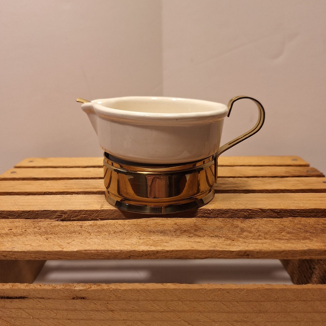 Vintage 1950s -- Beucler -- Ceramic and Brass -- Creamer/sugar ...
