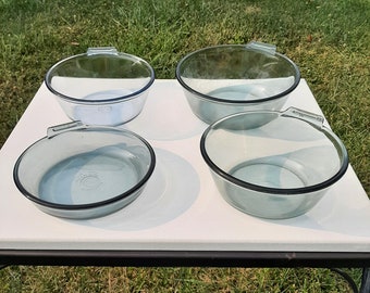 Vintage 1940s Pyrex Blue Glass Flameware 7” Skillet and Removable ...