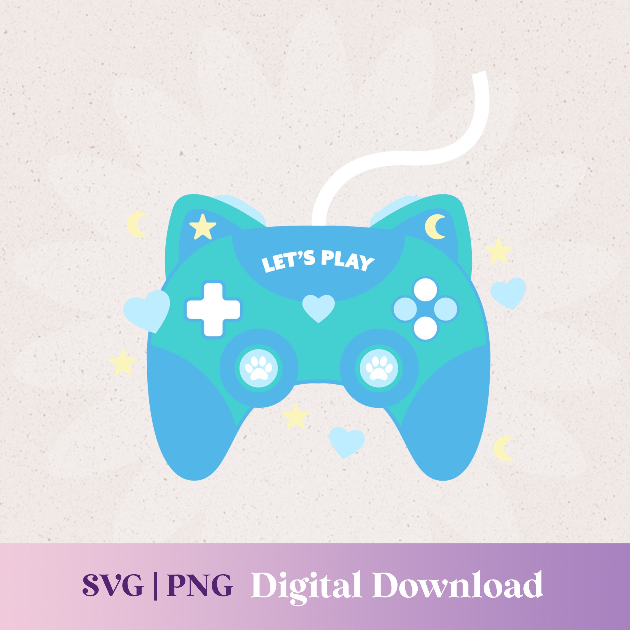 Gamer Girl Cute Cat Controller Svg, Celestial Moon Stars Streamer Png ...