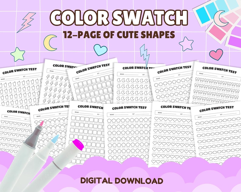 12 Color Swatches Printable Sheets, Blank Color Swatch Charts, Alcohol ...