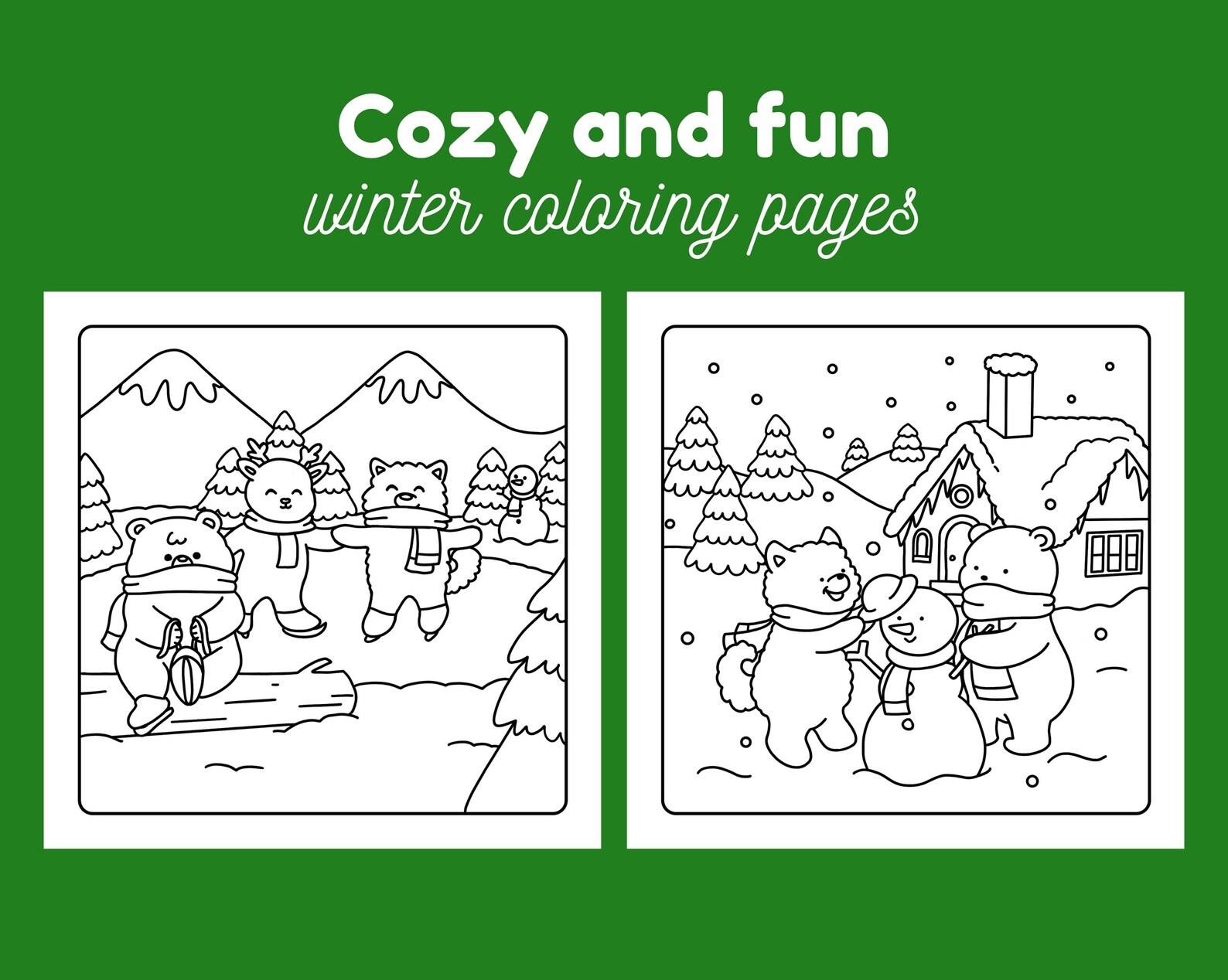 Winter Cute Coloring Book, 6 Pages Coloring, Stress Relief Adult ...