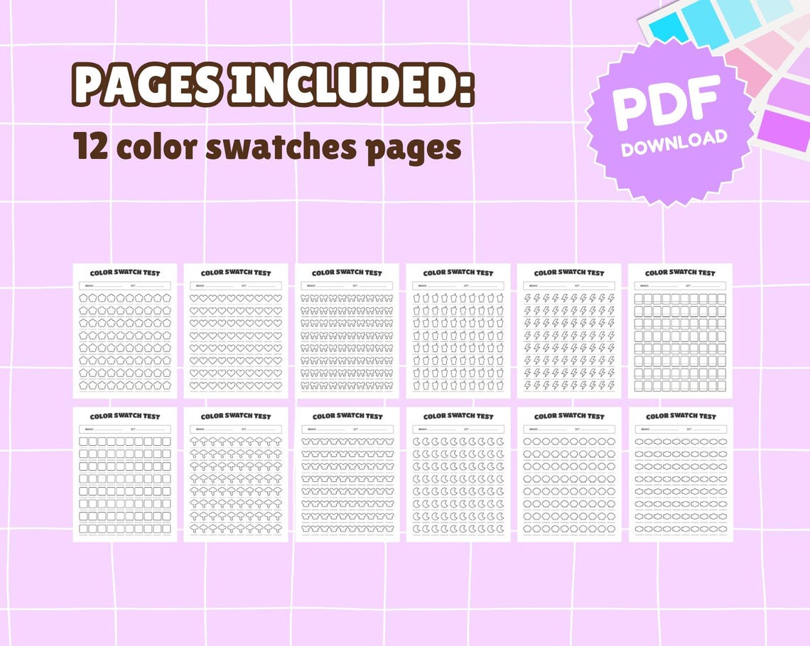 12 Color Swatches Printable Sheets, Blank Color Swatch Charts, Alcohol ...