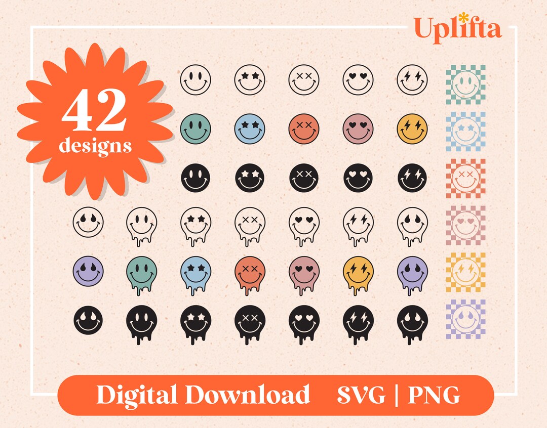 Smiley face svg bundle emoji png drippy smiley svg happy - Etsy France