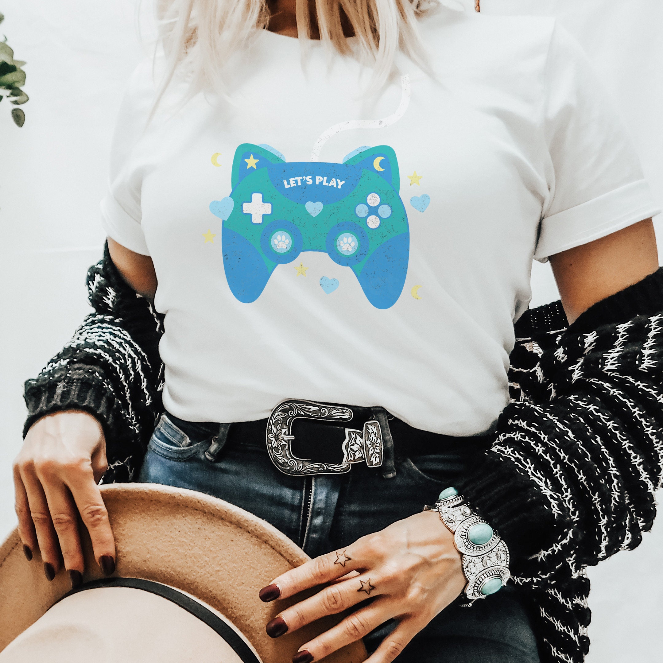 Gamer Girl Cute Cat Controller Svg, Celestial Moon Stars Streamer Png ...