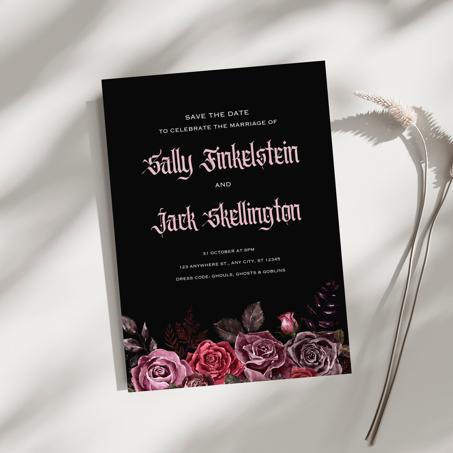 EDITABLE Goth Wedding Invitations, Gothic Roses Party Invitation ...
