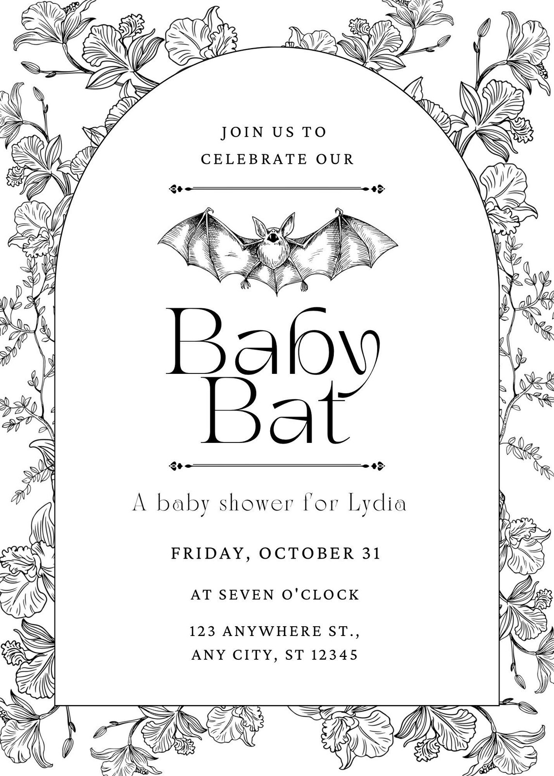 EDITABLE Baby Bat Baby Shower Invitation, Goth Baby Shower, Bat Themed ...