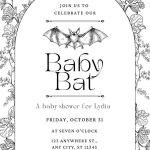 EDITABLE Baby Bat Baby Shower Invitation, Goth Baby Shower, Bat Themed ...