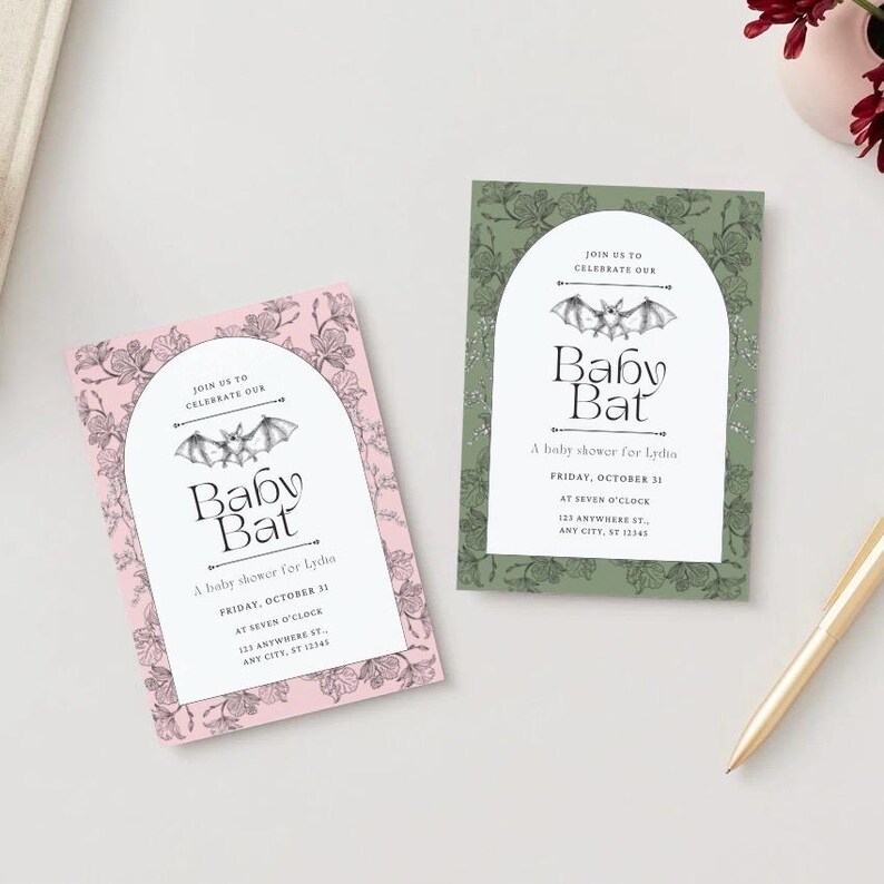 EDITABLE Baby Bat Baby Shower Invitation, Goth Baby Shower, Bat Themed ...