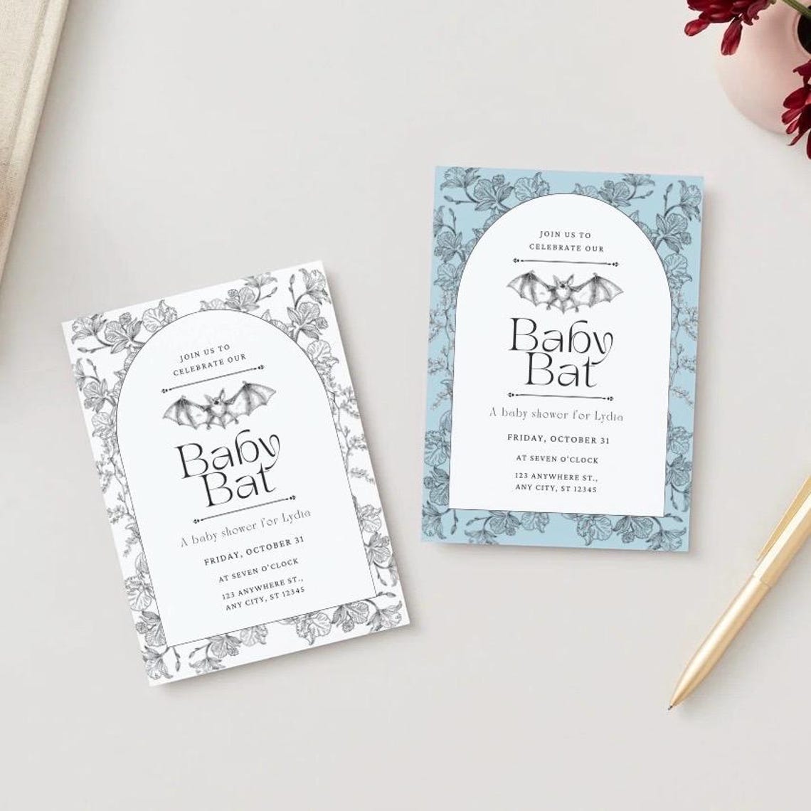 EDITABLE Baby Bat Baby Shower Invitation, Goth Baby Shower, Bat Themed ...