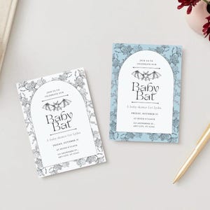 EDITABLE Baby Bat Baby Shower Invitation, Goth Baby Shower, Bat Themed ...